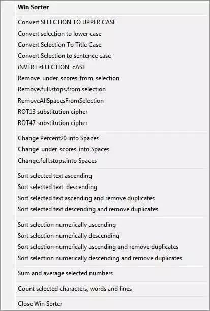 WinSorter, Susun Téks Disorot Dina Windows