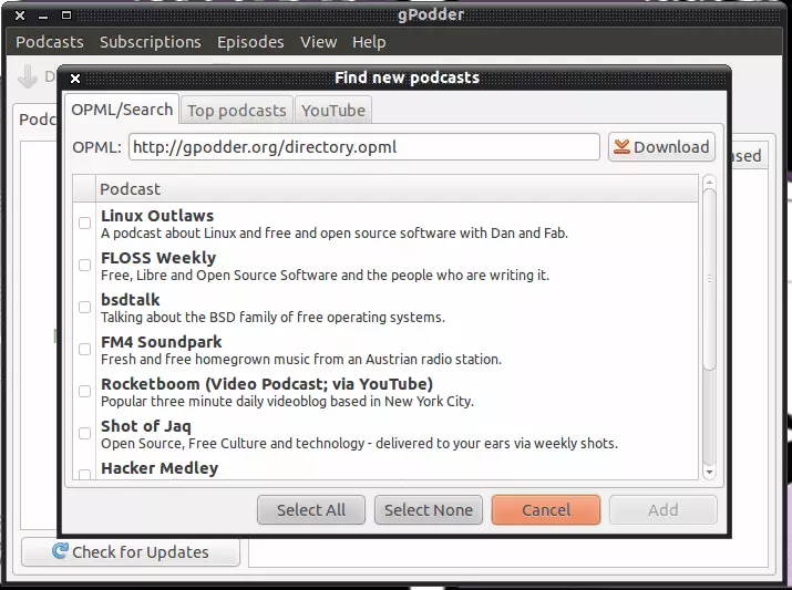 Xestiona os teus podcasts en Linux con gpodder