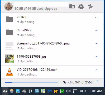 interfață de backup și sincronizare Google