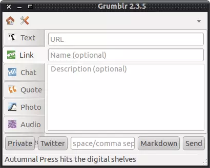 Grumblr менен Linux иш тактасынан tumblr алыңыз