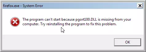 pgort100.dll がありません