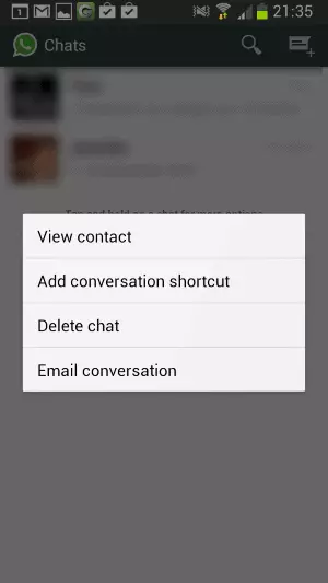преки пътища за разговори в WhatsApp