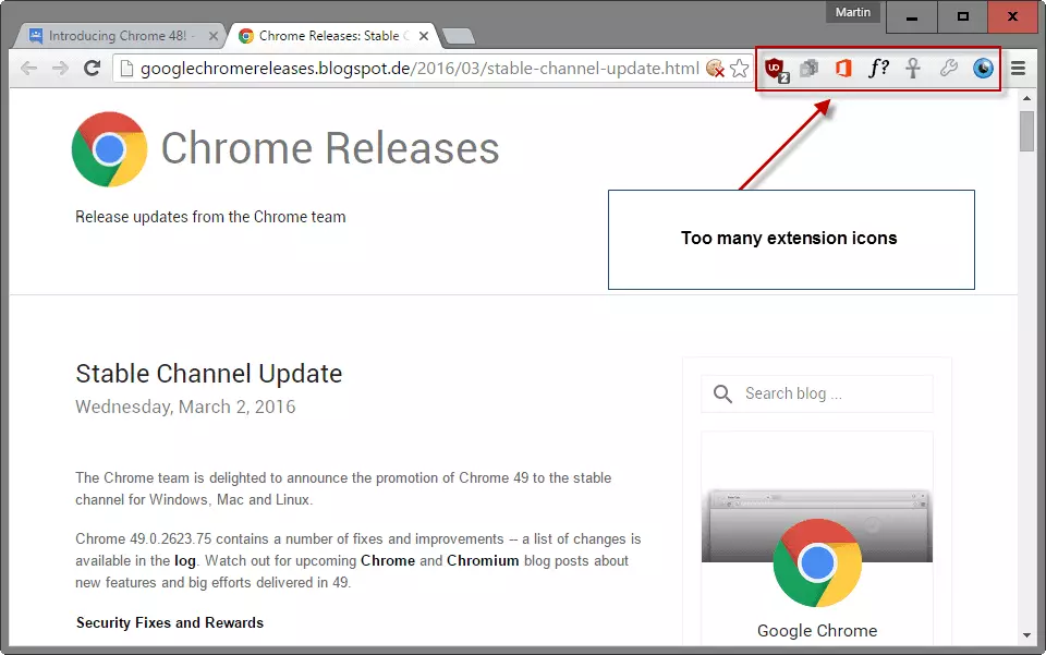 Google Chrome'un araç çubuğunda uzantı simgeleri nasıl gizlenir?