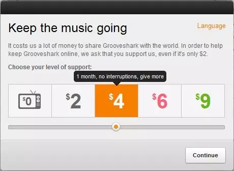 Grooveshark prosi użytkowników o subskrypcję lub inne reklamy niemożliwe do pominięcia