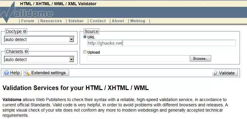 Validome, Web Page Validator