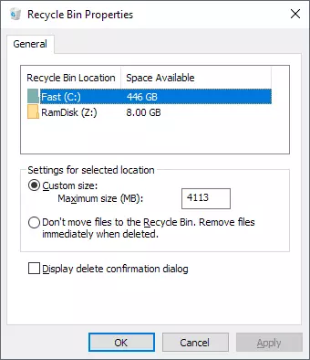 Li ser Windows-ê pîvanek Recycle Bin-a xwerû saz bikin