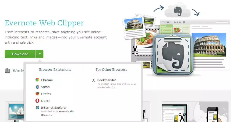 Evernote Web Clipper และมาถึง Opera อย่างชัดเจน