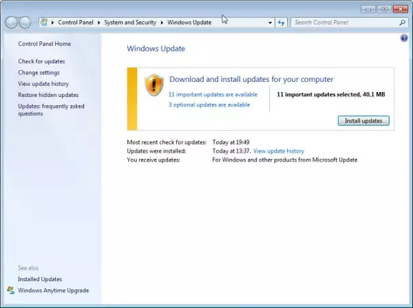 aktualizace windows listopad 2012