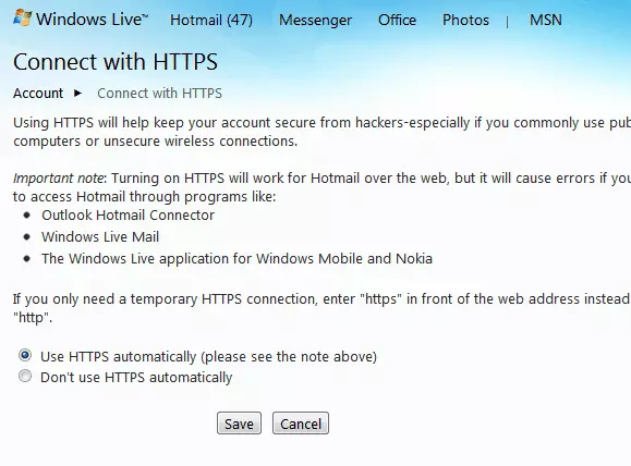 Cải thiện bảo mật đăng nhập Hotmail bằng cách bật HTTPS