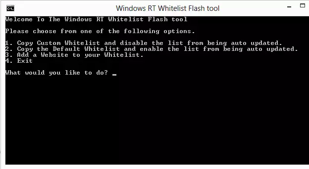 Windows rt:n sallittujen luettelon flash-työkalu