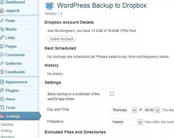 WordPress نى Dropbox غا زاپاسلاڭ