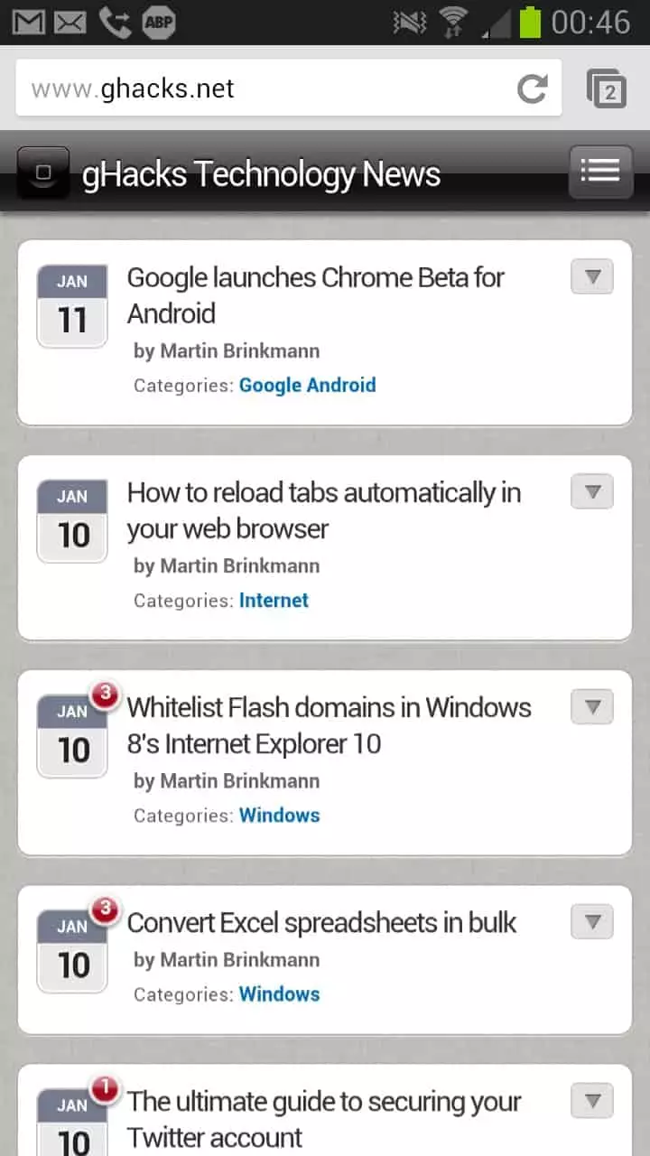 Google Android uchun Chrome Beta-ni ishga tushirdi