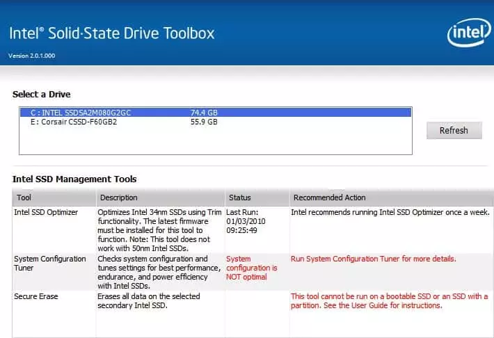 Intel Solid-State Drive Toolbox 2၊ ယခု System Optimizer ဖြင့်၊ လုံခြုံစွာ ဖျက်ပါ။