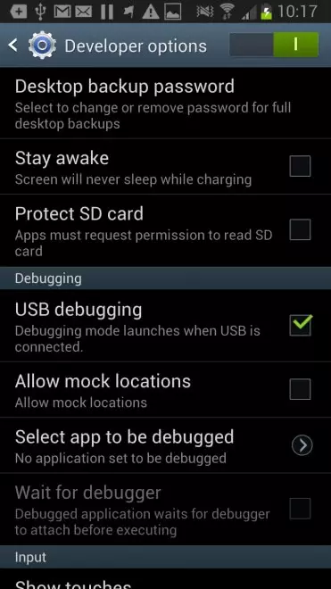 android utviklerverktøy backup passord