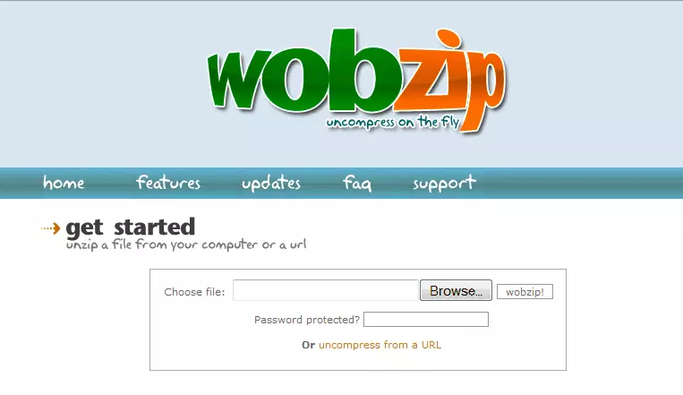 WobZip, išspauskite archyvus internete