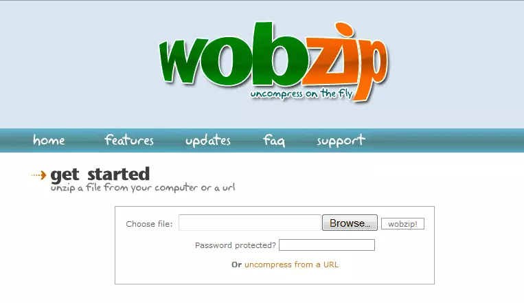 WobZip、アーカイブをオンラインで解凍