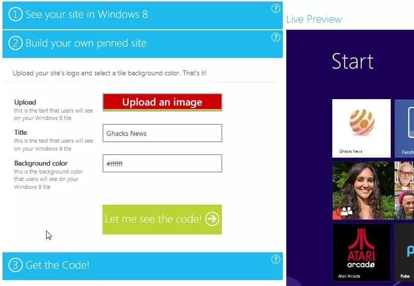 Gawe lambang layar wiwitan Windows 8 khusus kanggo situs web sampeyan