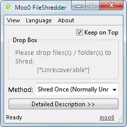 Moo0 FileShredder, poista tiedostot turvallisesti, jotta niitä ei voi palauttaa