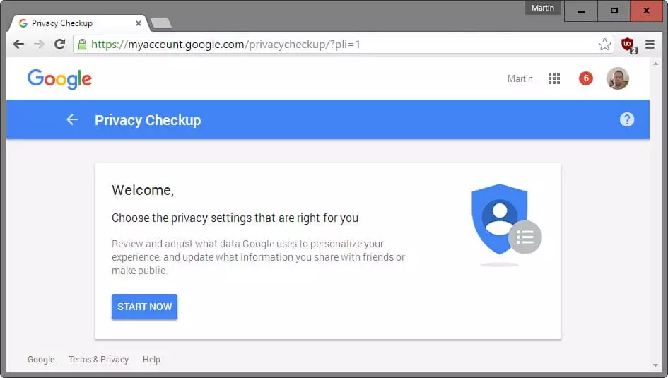Comprobación de privacidade de Google