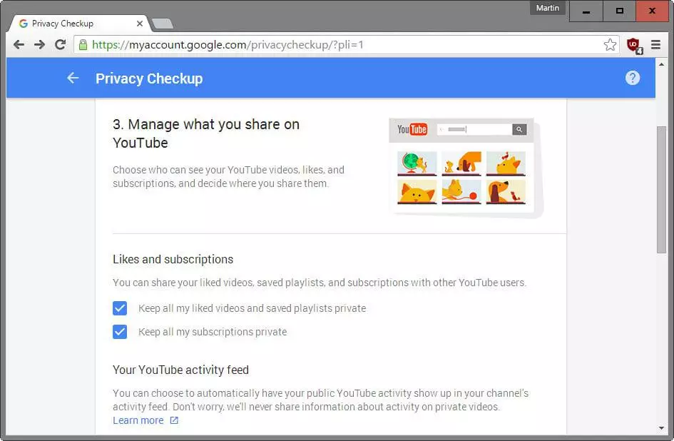 privacy checkup youtube