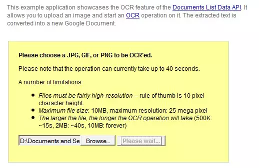 OCR demonstracija Google dokumenata