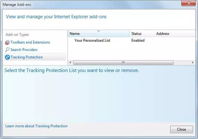 Internet Explorer 9 Tracking Protection Lists