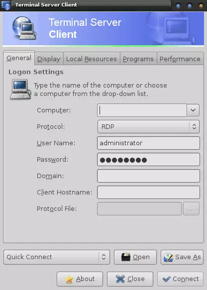 Lumikizani kutali ndi Linux ndi Terminal Server Client