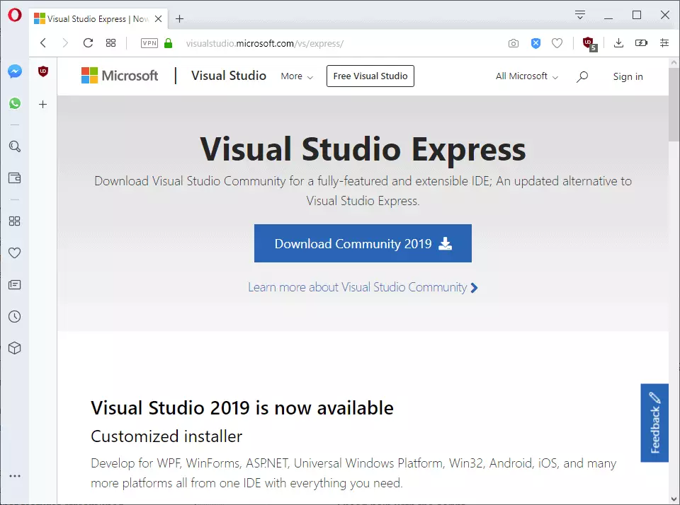 הורדה של visual studio express