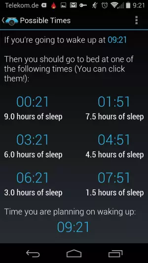 النوم حاسبة التنبيه