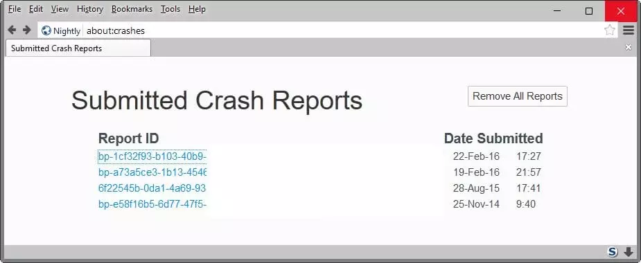 firefox ക്രാഷ് റിപ്പോർട്ടുകൾ