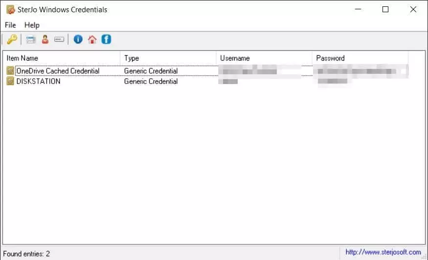 ภาพหน้าจอ Sterjo Windows Credentials