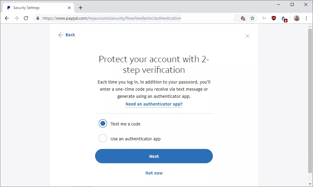 suporta sa paypal authenticator app