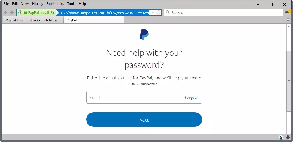 paypal nawalan ng password email