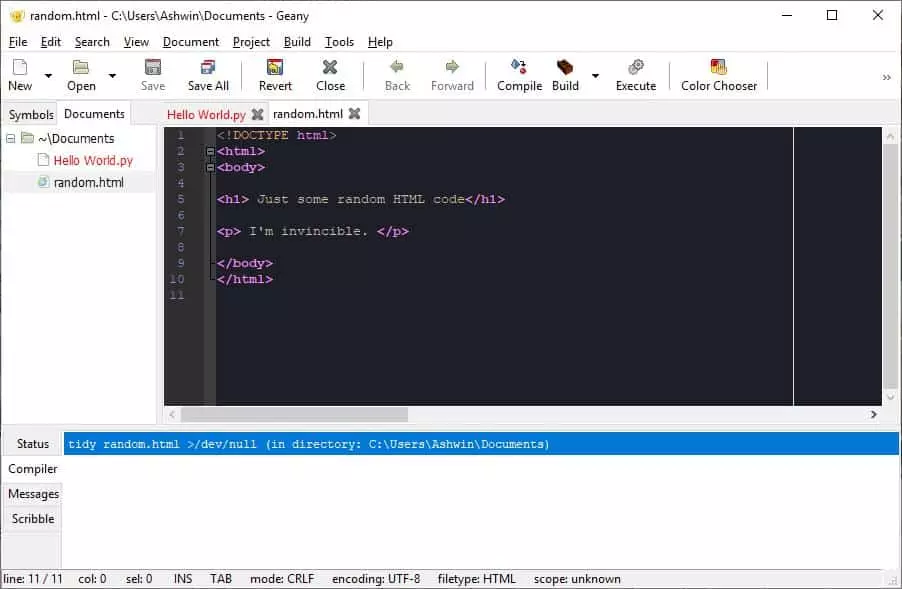 Geany minangka editor teks sumber terbuka sing ramah programer kanggo Windows, Linux, macOS