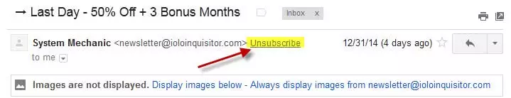 boletín de cancelación da subscrición de gmail