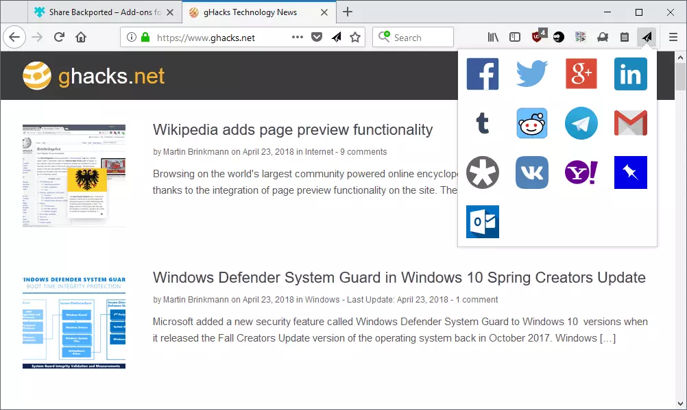 Firefox è stato eseguito il backport della condivisione