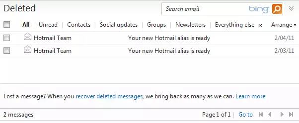 hotmail imeeli ti paarẹ