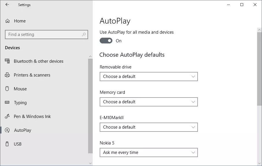 avtomatik oynatma windows 10 parametrləri