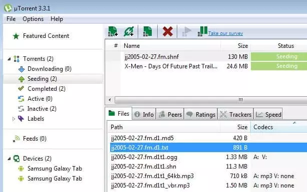 Gamita ang uTorrent aron pangitaon kung unsang mga codec ang imong kinahanglan samtang nag-download sa mga sapa sa media