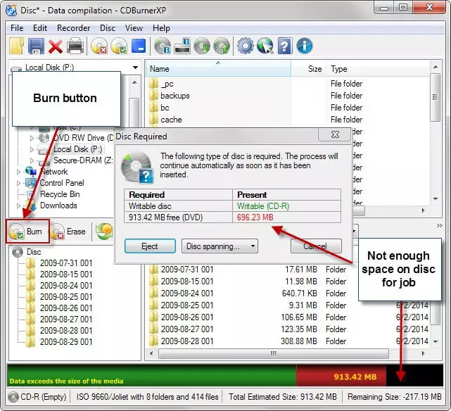 cdburner xp span disk