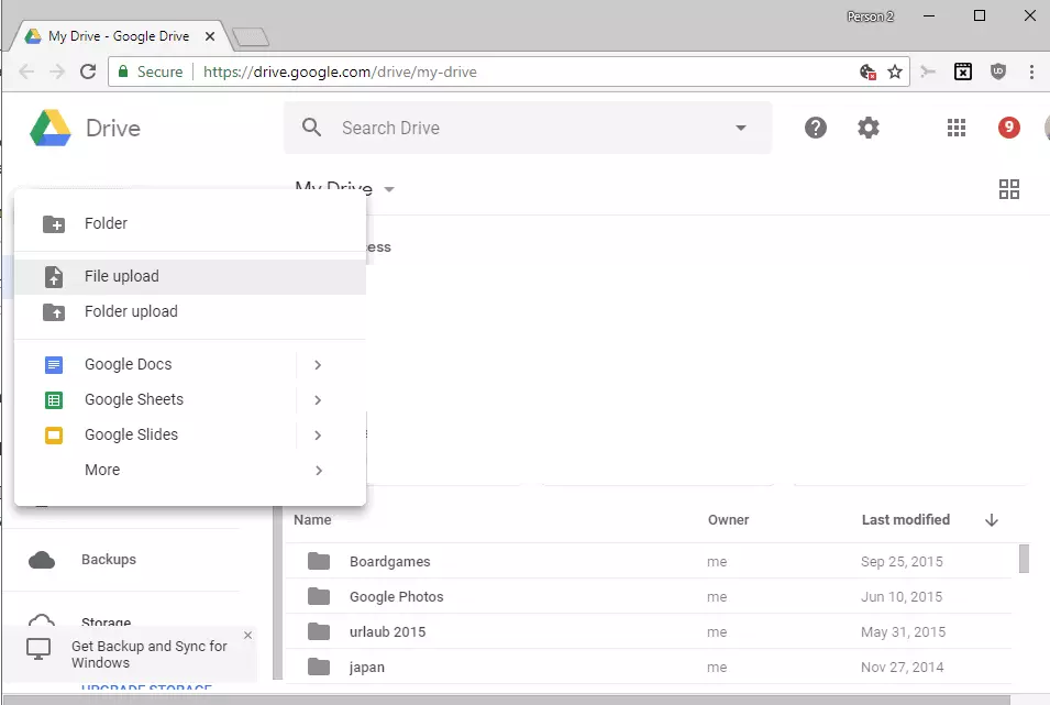 ladda upp filer på Google Drive