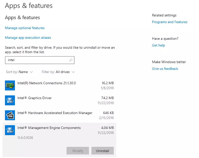 onderdelen van de Intel Management Engine