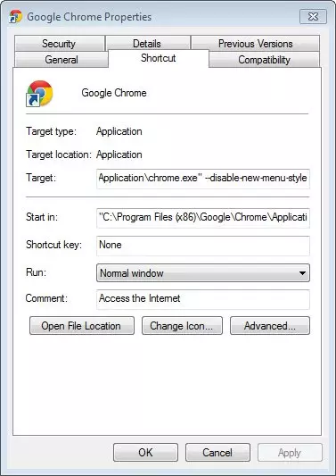 google chrome បិទម៉ឺនុយថ្មី។