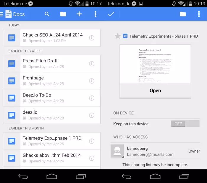 Lançado aplicativo do Google Docs para Android