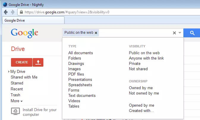 visibility ng google drive