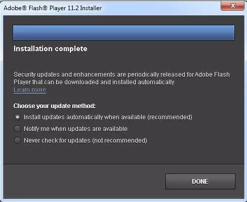 עדכונים אוטומטיים של Adobe Flash Player