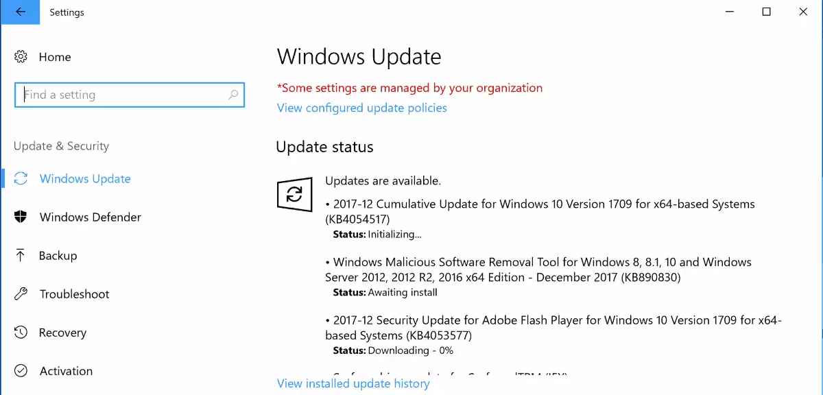 Windows 업데이트 2017년 12월 보안