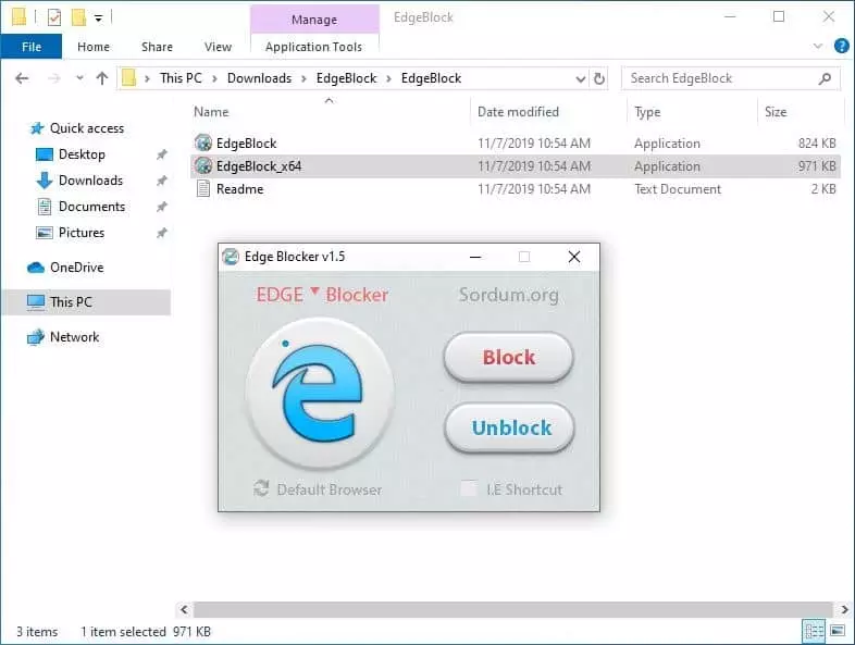 Edge Blocker, Microsoft Edge-in açılmasının qarşısını almağa imkan verən pulsuz portativ vasitədir