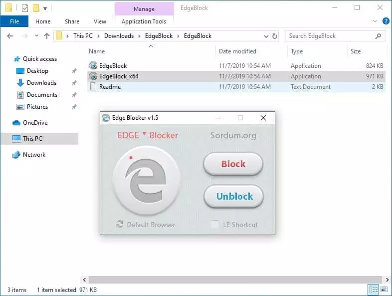 Edge Blocker – ikona se spremeni, ko je blokiran