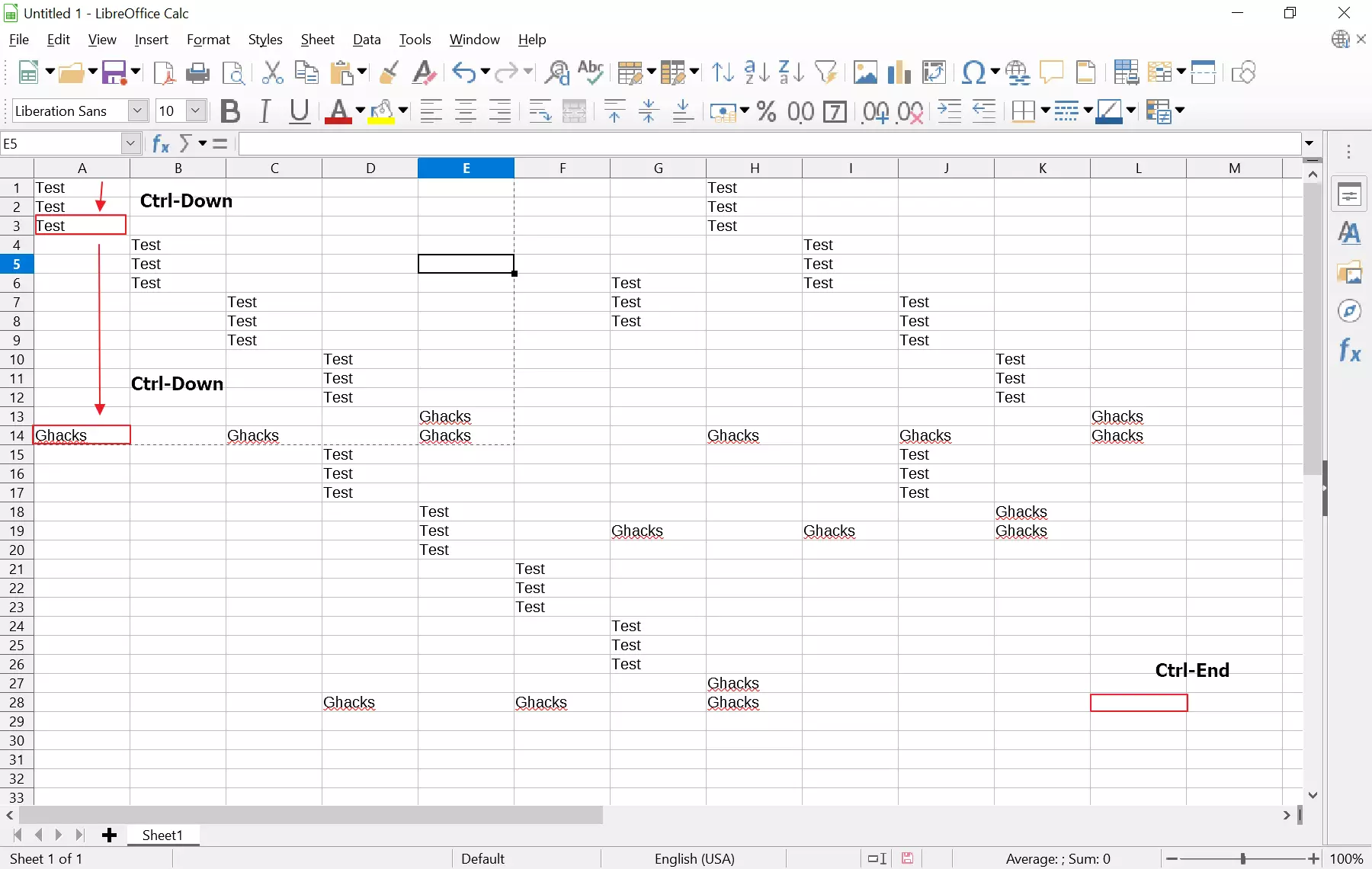 прескачане на електронна таблица на Excel до последния ред с данни